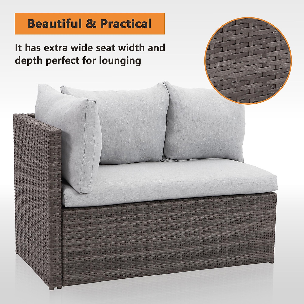 Solaste 7 Piece Patio Furniture Set, All Weather Wicker Patio Conversation Sets with Cushion Seat & Pillows, Outdoor Dining Set, Patio Furniture Outdoor Sectional, Grey