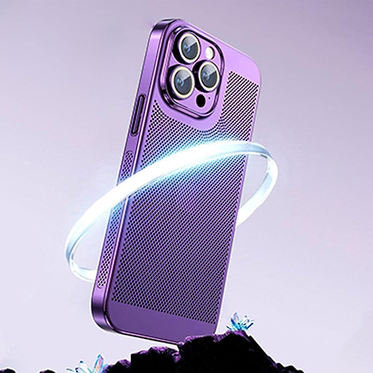 Electroplating Heat Dissipation Phone Case for iPhone 14 13 12 Promax, New Heat Dissipation Plating Fine Hole Protector for iPhone Case, in Crystal Lens Film Coating Mobile Phone Case(14Pro Max, Gold)