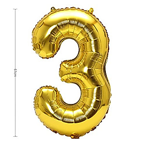 YPSelected 32 Inch Large Foil Helium Number Balloon Birthday Wedding Party 0-9 (Gold, 3)