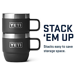 YETI Rambler 6 oz Stackable Mug, Stainless Steel, Vacuum Insulated Espresso/Coffee Mug, 2 Pack, Black