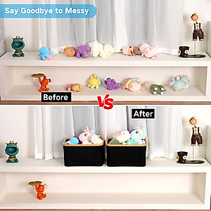 efluky Storage Baskets for Organizing, Fabric Storage Baskets with Bamboo Handles, Collapsible Storage Baskets for Shelves and Closet, Large, Black Set of 2