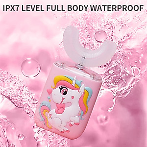 RZM Kids Automatic Sonic Toothbrush- 2 Ergonomic U-Shaped Toothbrush and 1 Regular Brush Head, Six Modes for 360° Sensitive Oral Tooth Cleaning(Pink Unicorn)