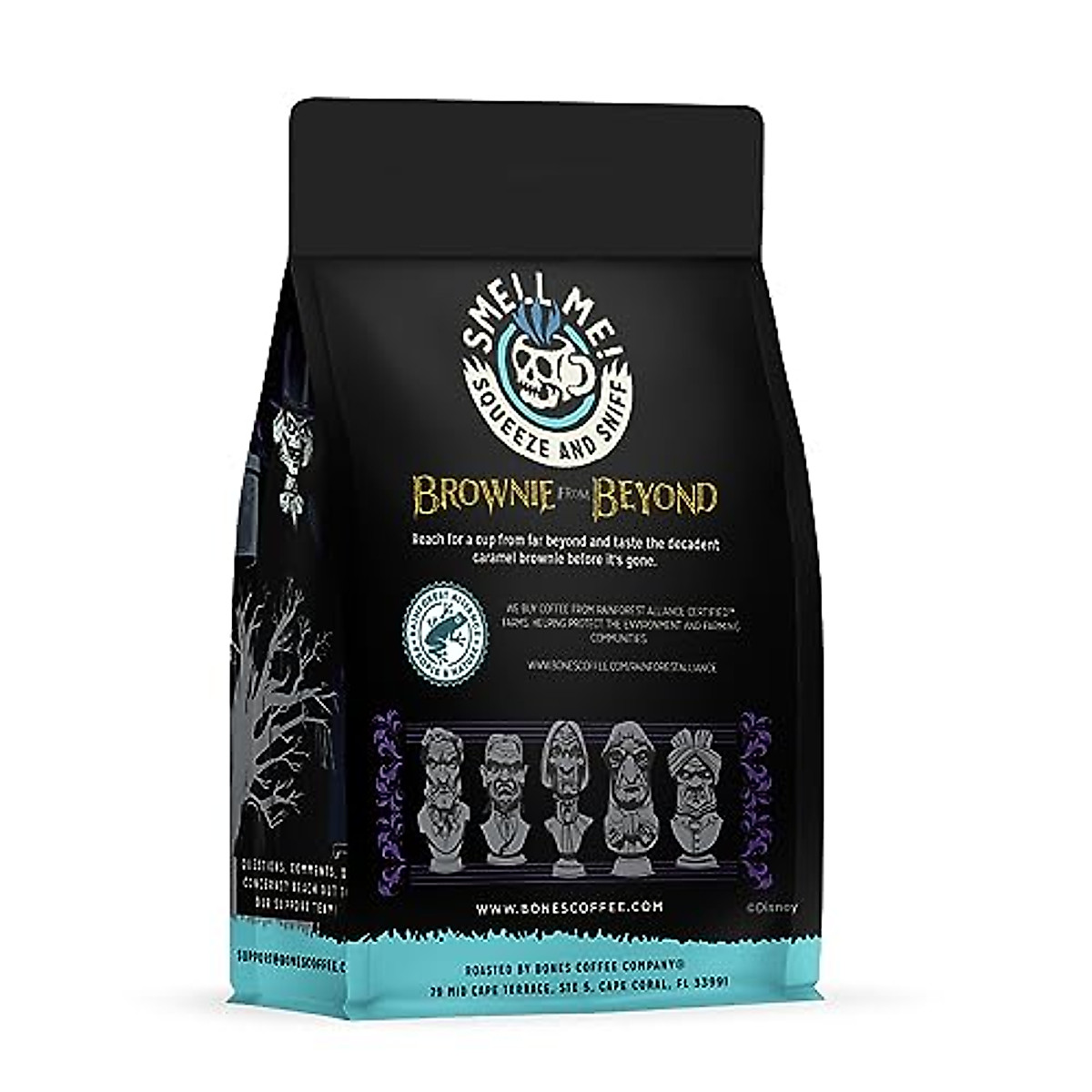 Bones Coffee Company Brownie from Beyond Ground Coffee Beans, Caramel Brownie Flavor, Low Acid Coffee, Made with Arabica Coffee Beans, Medium Roast Coffee Inspired by Disney's Haunted Mansion (12 oz)