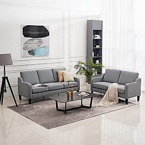 VINGLI Mid-Century Modern Light Grey Loveseat and Sofa Set,53" Small Love Seat+71" Sofa Couch for Living Room,Bedroom,Apartment(Light Grey)