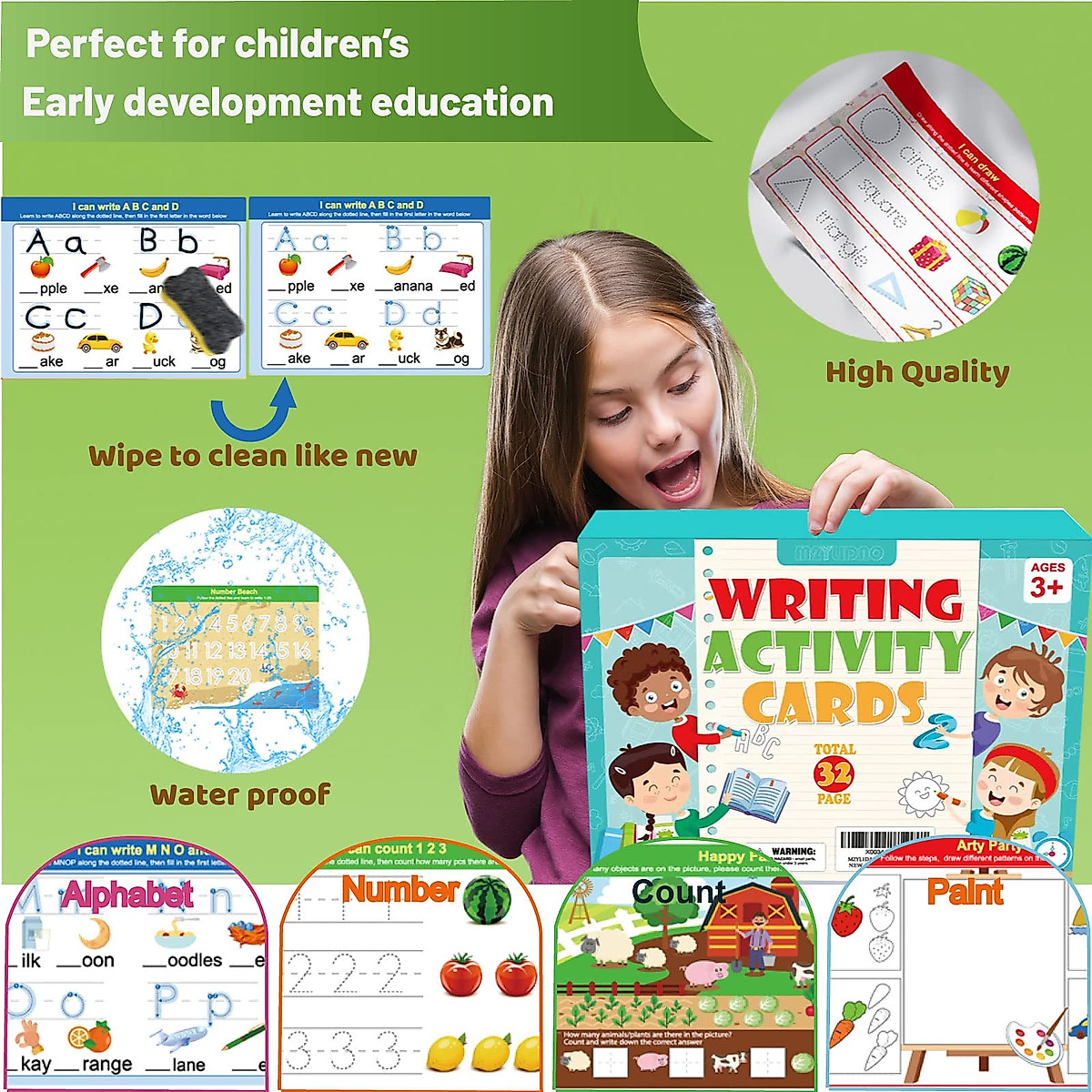 Preschool Learning Activities Educational Games, Busy Book-Learn Alphabet Number Line Tracing Drawing with 16 Activity Mats 4 Markers Montessori Toys For Toddlers Homeschool Supply Ideal Gift For Kids