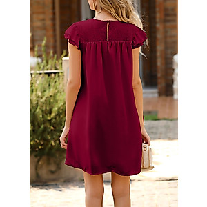 KIRUNDO Wedding Guest Shift Dresses for Women Short Spring Summer Ruffle Cap Sleeve Chiffon Babydoll Flowy Mini Sundress(Jujube Red, Medium)