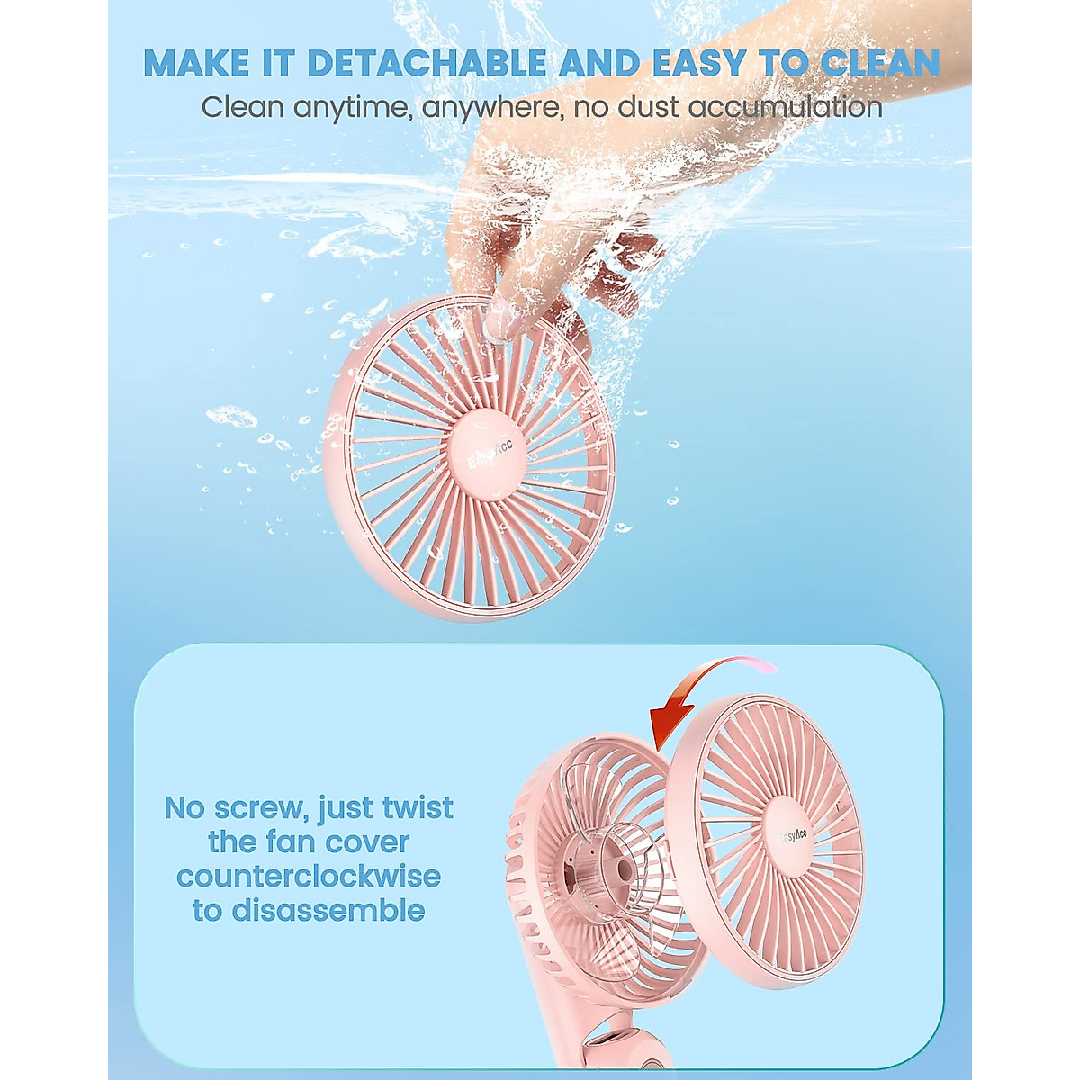 EasyAcc Portable Hand Held Fan, Ultra Quiet 5 Speed Personal Fan, LED Dispay USB C Rechargeable Handheld Fan, 180° Foldable Small Desk Fan, Electric Cooling Fan&PowerBank for Office Home Travel