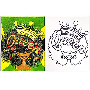 Indigo Art Studio Pre Drawn Canvas Paint Kit for Adults Kids | Stenciled | Art Activity | Afro Queen Retro | DIY Birthday Gift & Sip and Paint With Twist Party Favor (8x10 Inches)