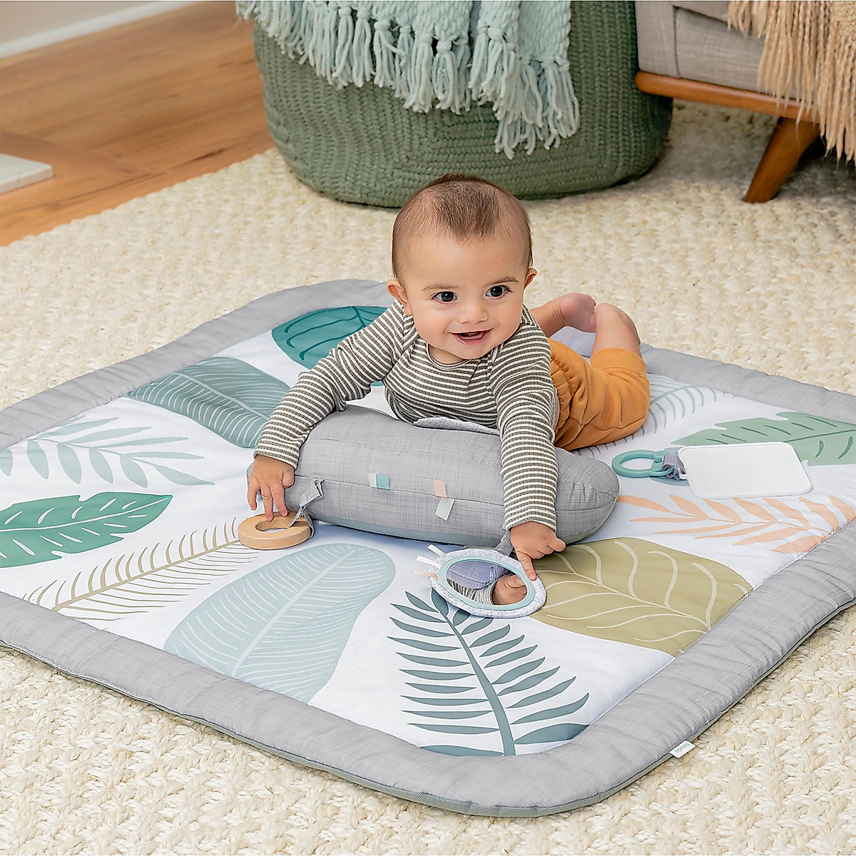 Ingenuity Sprout Spot Baby Milestone Tummy Time Activity Mat and Play Gym Unisex Ages 0+ Months 40 x 40 Inches
