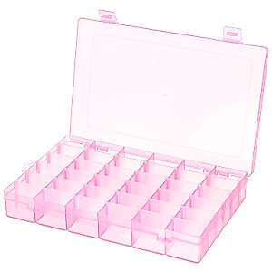 Plastic Jewelry Box Storage Organizer Container with Adjustable Dividers 36 Grids Pink