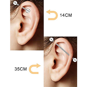 Prjndjw Mix Sizes Industrial Barbell Cartilage Earring Tongue Helix Nipple Barbell Surgical Steel Body Piercing Jewelry Retainer for Women Men Straight Bar Length 12-40mm