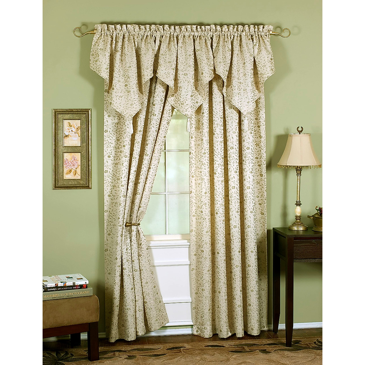 Today's Curtain Lexington Ascot 40" W x 25" L, Ecru/Sage