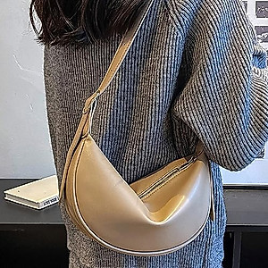 Small Crossbody Bags for Women, Crescent Bag Trendy Shoulder Bag Everyday Dumpling Bag Half Moon Purse for School Casual Travel - Vegan Leather Khaki