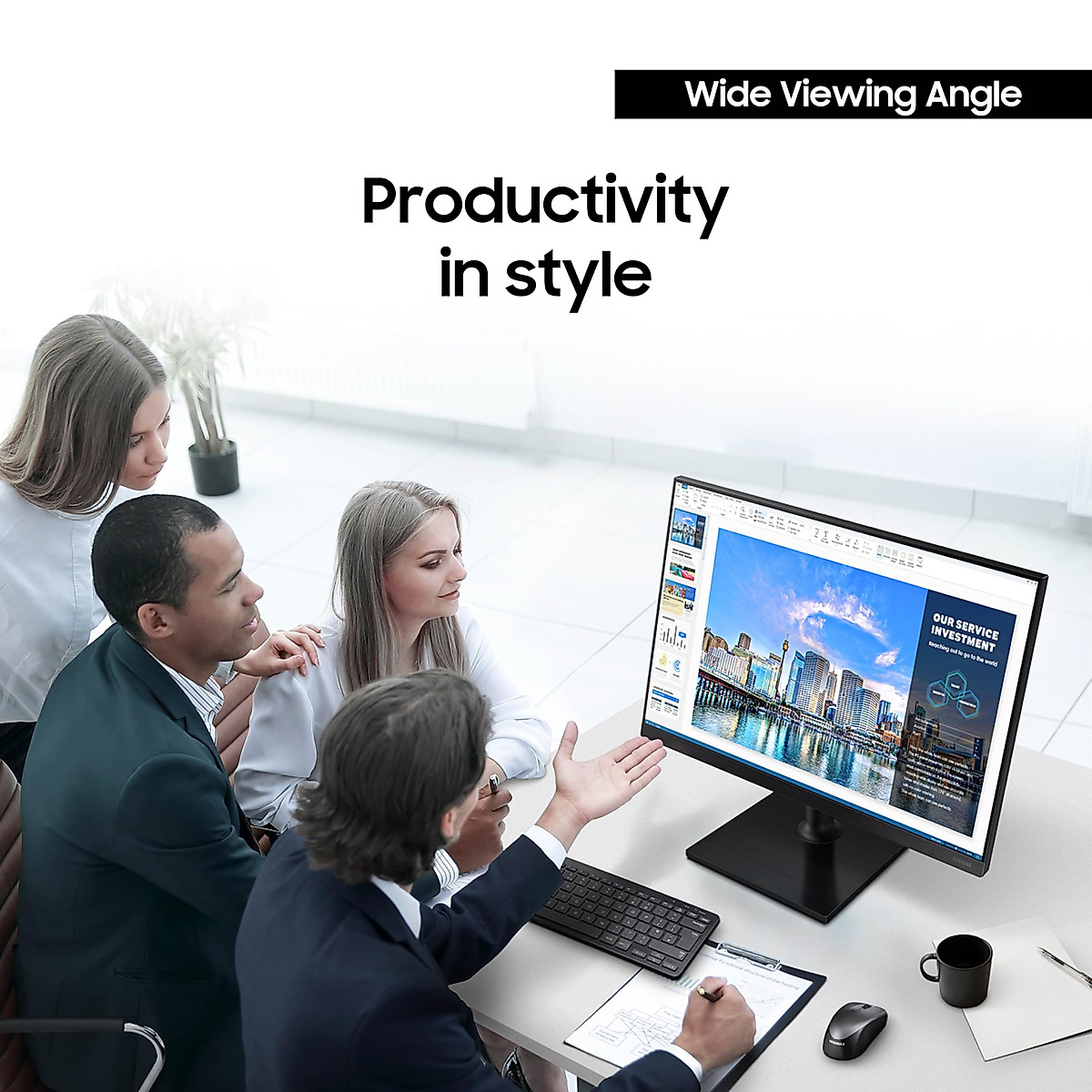 SAMSUNG FT45 Series 24-Inch FHD 1080p Computer Monitor, 75Hz, IPS Panel, HDMI, DisplayPort, USB Hub, Height Adjustable Stand, 3 Yr WRNTY (LF24T454FQNXGO),Black