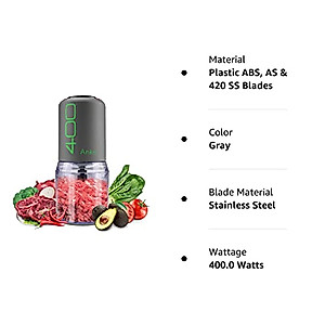 Food Processor Blender Electric Vegetable Chopper Multifunctional Meat Chopper Veggie and Fruit Mincer Mixer with 4 Stainless Steel Blades, 400-Watt, 2 Cup Capacity (Gray)