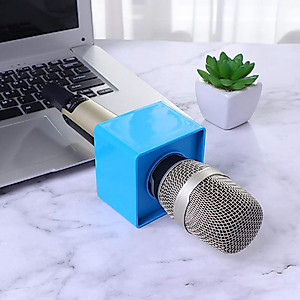 NUOBESTY 2Pcs Microphone Flag Station Logo Square Cube Shaped Portable Mic Stands Injection Molding Flag for TV Conference Interviews Stage (Blue)