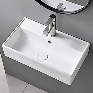 SHACO Wall Mounted Bathroom Sink with Towel Rack, 21" X 12" Modern Wall Mount Sink, Sinks for Small Bathrooms Wall Hung Sink, White Rectangular One Hole Lavatory Vanity Porcelain Ceramic Bathroom Sink