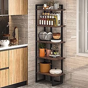 Tribesigns Industrial Corner Shelf, 5 Tier Wood Wall Corner Bookshelf with Anti-Slip Pad, Corner Storage Rack Shelves Display Plant Flower