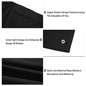 Men's 5 Inch Running Shorts Lightweight Athletic Workout Gym Shorts Liner with Zipper Pockets Black