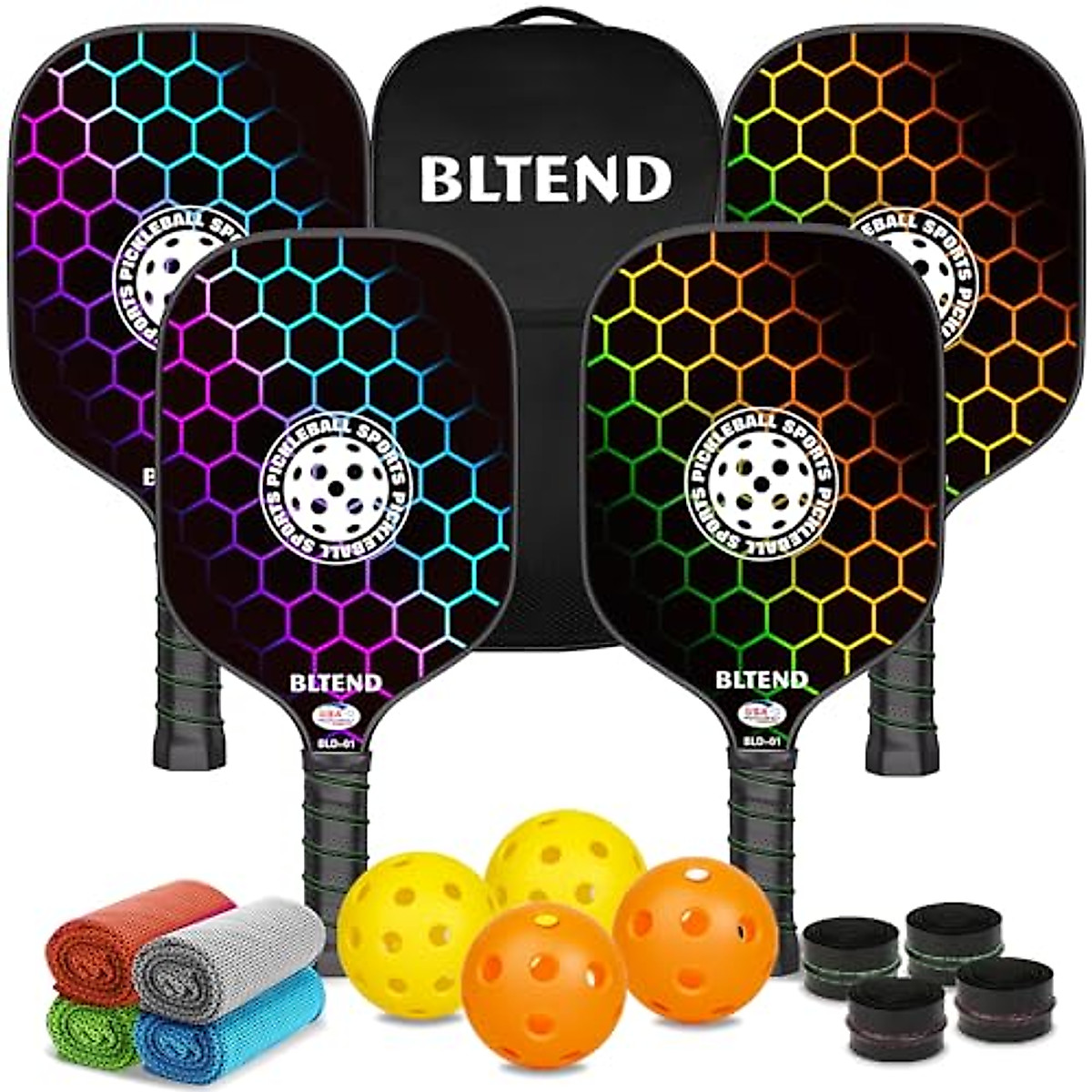 Bltend Pickleball Paddles Set of 4 -USAPA Approved- Fiberglass Pickle Ball Paddle Set of 4 Pickleball Rackets, 4 Outdoor Indoor Pickleball Balls,Pickleball Bag,Pickleball Racquets Gifts for Women Men