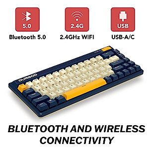 DURGOD Fusion Mechanical Retro Keyboard | 65% Layout | Wireless 2.4 GHz, Bluetooth 5.0, USB C | Doubleshot PBT | Up to 40 Days Battery Life | Windows, Android, iOS (Cherry MX Speed Silver, Navigator)