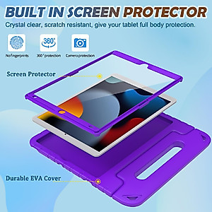 LTROP iPad Case for 9th/8th/7th Gen (2021/2020/2019), Purple, Portable Electronic Device Cover with Built-in Screen Protector, Shockproof Handle Stand, Compatible with 10.2-inch iPad