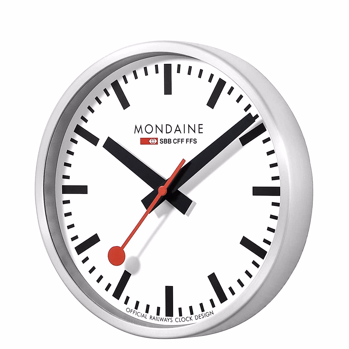 Mondaine - Wall Clock A990.Clock.16SBB 25cm - Official Swiss Railways Clock - Red Second Hand Aluminium Casing - Dust Resistant Wall Clocks - Made in Switzerland