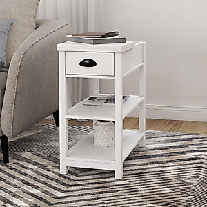 Narrow Flip Top End Table - LifeSky Slim End Table with Drawer - End Tables with Storage for Small Spaces Living Room White