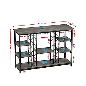 Teraves Modern Wine Rack Table, 47 Inch Wine Baker's Rack with Storage Shelves, 4 Tier Freestanding Wine Rack for Bar, Buffet, Home Kitchen Dining Room Living Room (Black Oak+Black Frame)