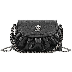 XingChen Women Studded Skull Gothic Crossbody Shoulder Bag Travel Leather Small Handbag Cellphone Purse(Black)
