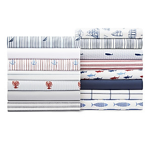 Nautica - Full Size Sheet Sets, Cotton Percale Bedding, Crisp & Cool, Coastal Home Decor (Whitewood Sail Blue, Full)
