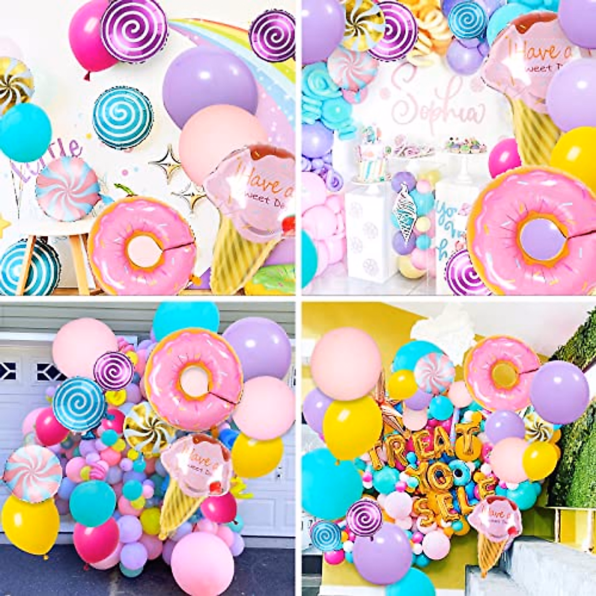 Sweet Macaroon Candy Balloon Arch Kit Candy Lollipop Foil Balloons Garland Kit Candy Party Decorations Supplies for Girls Birthday Party Baby Shower