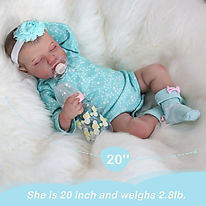 WOOROY Realistic Reborn Baby Dolls - 20 Inch Lifelike Newborn Baby Doll Girl Real Life Baby Dolls Sleeping Soft Weighted Reborn Doll Gift Toys for 3+ Years