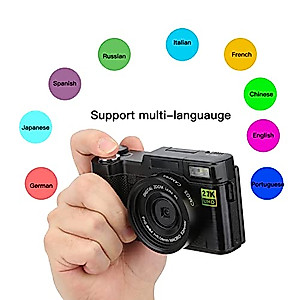 GOWENIC Digital Camera 2.7K 48MP High Definition Compact Camera, 3 inch LCD Screen 180 Degree Rotation Pocket Camera, USB Rechargeable Small Digital Camera, Black