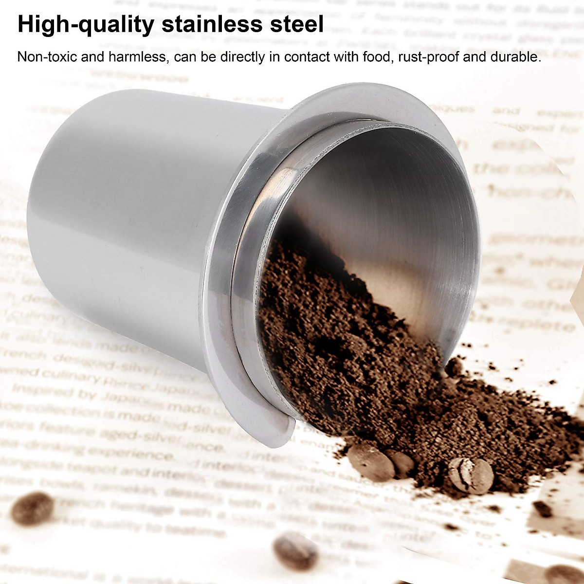 Coffee Dosing Cup, 51mm Stainless Steel Coffee Machine Handle Dosing Mug Coffee Powder Feeder Part