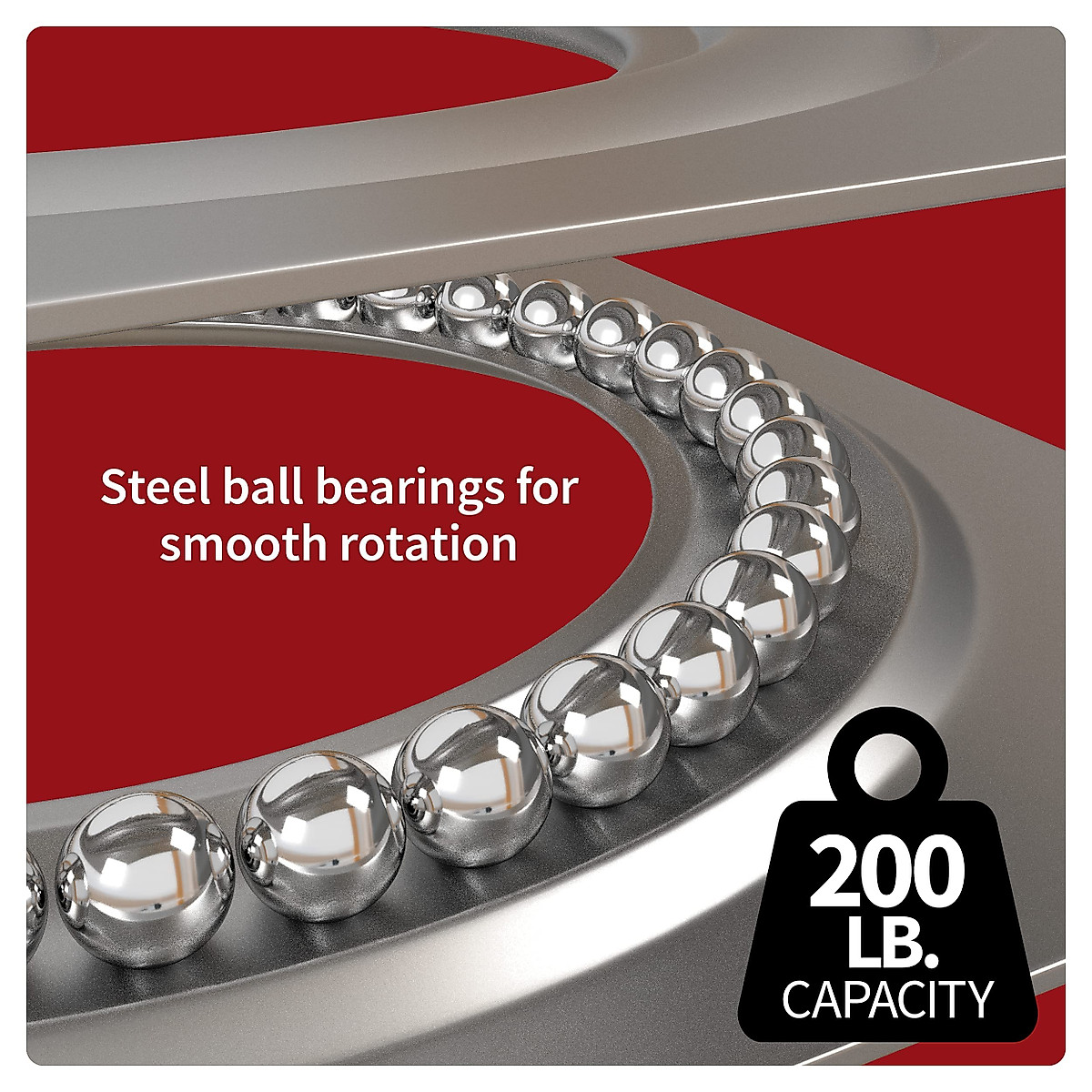 Lazy Susan Rotating Turntable Bearing Hardware 2.8-Inch Square Ball Bearing Swivel Plates Heavy-Duty Steel 200-lb Load Capacity, 5/16-Inch Thick, 2-Pack