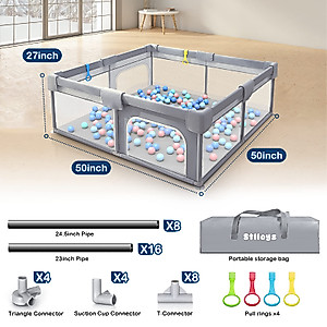 Stlloys Baby Playpen, Baby Play Yard, Large Playpen for Babies and Toddlers, Baby Gates Playpen, Indoor & Outdoor Baby Activity Center with 2 Doors and 4 Handles