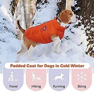 Kuoser Dog Winter Coat Padded Vest, Windproof Dogs Puffer Jacket, Warm Soft Puppy Cold Weather Clothes Doggie Insulated Outwear, Lightweight Pet Winter Outdoor Costume for Small Medium Dogs, XS-XL