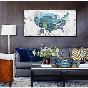 Map of The United States Wall Decor Map Canvas Wall Art for Wall Decoration Wood Background USA Canvas Prints for Bedroom Office Kitchen Home Wall Decor Framed Artwork Ready to Hang20 x40