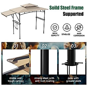 DikaSun Grill Gazebo 11x5 Double Tiered with Extra Shadow BBQ Waterproof Canopy Outdoor Gazebos for Patio, Backyard(Sand)