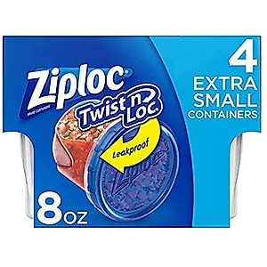 Ziploc Twist 'n Loc, Storage Containers for Food, Travel and Organization, Dishwasher Safe, Extra Small Round, 4 Count