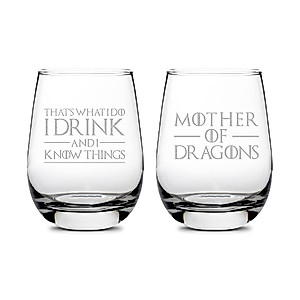 Integrity Bottles, GOT, MOD, That's What I do (Set of 2) Stemless Wine Glasses, Handmade, Handblown, Hand Etched Gifts, Sand Carved, 16oz