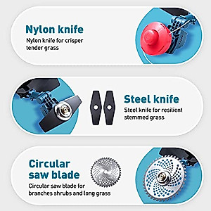 Battery Powered Weed Eater Cordless- Electric Weed Wacker Rechargeable- Two 4.0 Ah Battery Operated Weed Whacker Cordless 21V Grass Edger Trimmer with Blade and Charger- Lawn Yard Garden Brushless-1