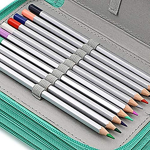BTSKY PU Leather Colored Pencil Case with Compartments-72 Slots Handy Pencil Bags Large for Watercolor Pencils, Ordinary Pencils (Green)