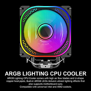 DS 1800RPM PWM 120MM Fin Cooling Fans, Black Aluminum Extrusion 4-Heat Pipe CPU Cooler Fans for Intel LGA 1155 776 1366 (Dynamic RGB Color, C Series)