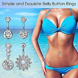 Belly Button Piercing Ring for Women, 10 PCS 14G Surgical Steel Belly Button Rings Barbell Jewelry Rings Bulk for Body Piercing with Long Bar Dangle Curved Navel Rings Heart Belly Ring