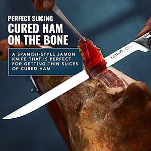 Cutluxe Ham Knife 12" - Spanish Style Meat Slicer, Carving Serrano Ibérico & Italian Prosciutto - Premium High Carbon Stainless Steel Blade - Ergonomic Black Handle - Artisan series