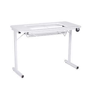 Arrow 611 Gidget II Folding Sewing, Cutting, Quilting, and Craft Table, Portable with Wheels and Lift, White Finish