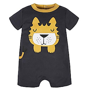 Gerber Baby Boys' 2-Pack Rompers, Grey Tiger, 3-6 Months
