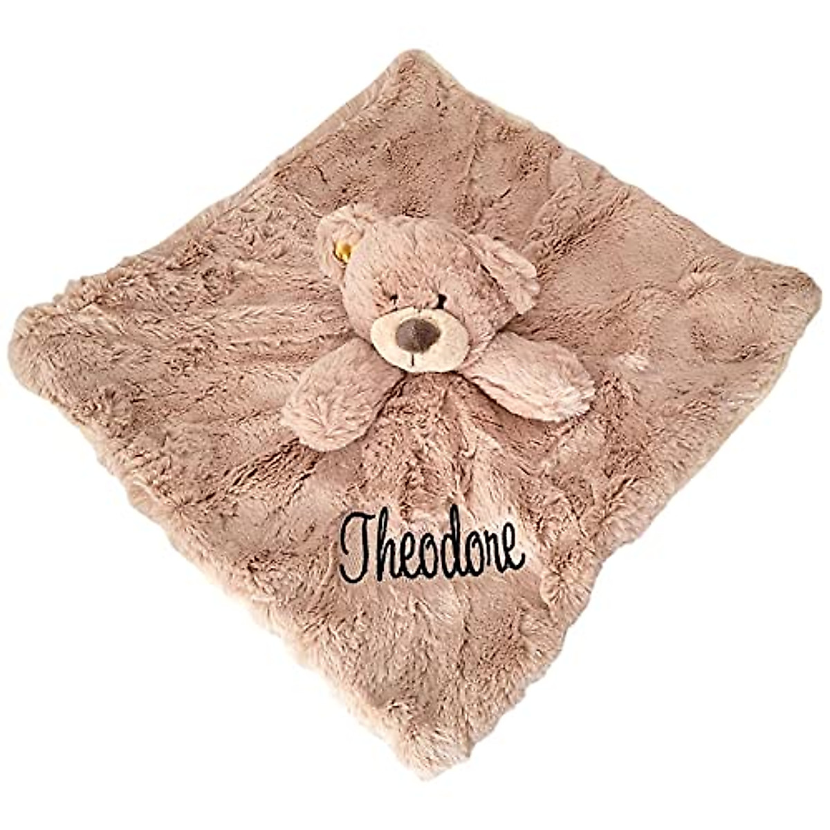 SONA G DESIGNS Custom Personalized Teddy Bear Lovie Lovey Security Blanket with Rattle (Brown Bear with Embroidery Name)